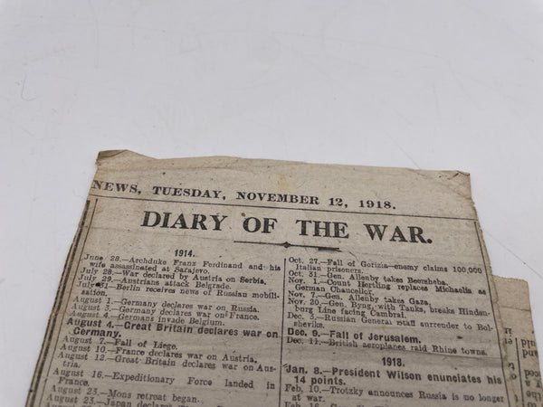 Original World War One Newspaper Clipping, Daily Mail, 12 November 191 ...